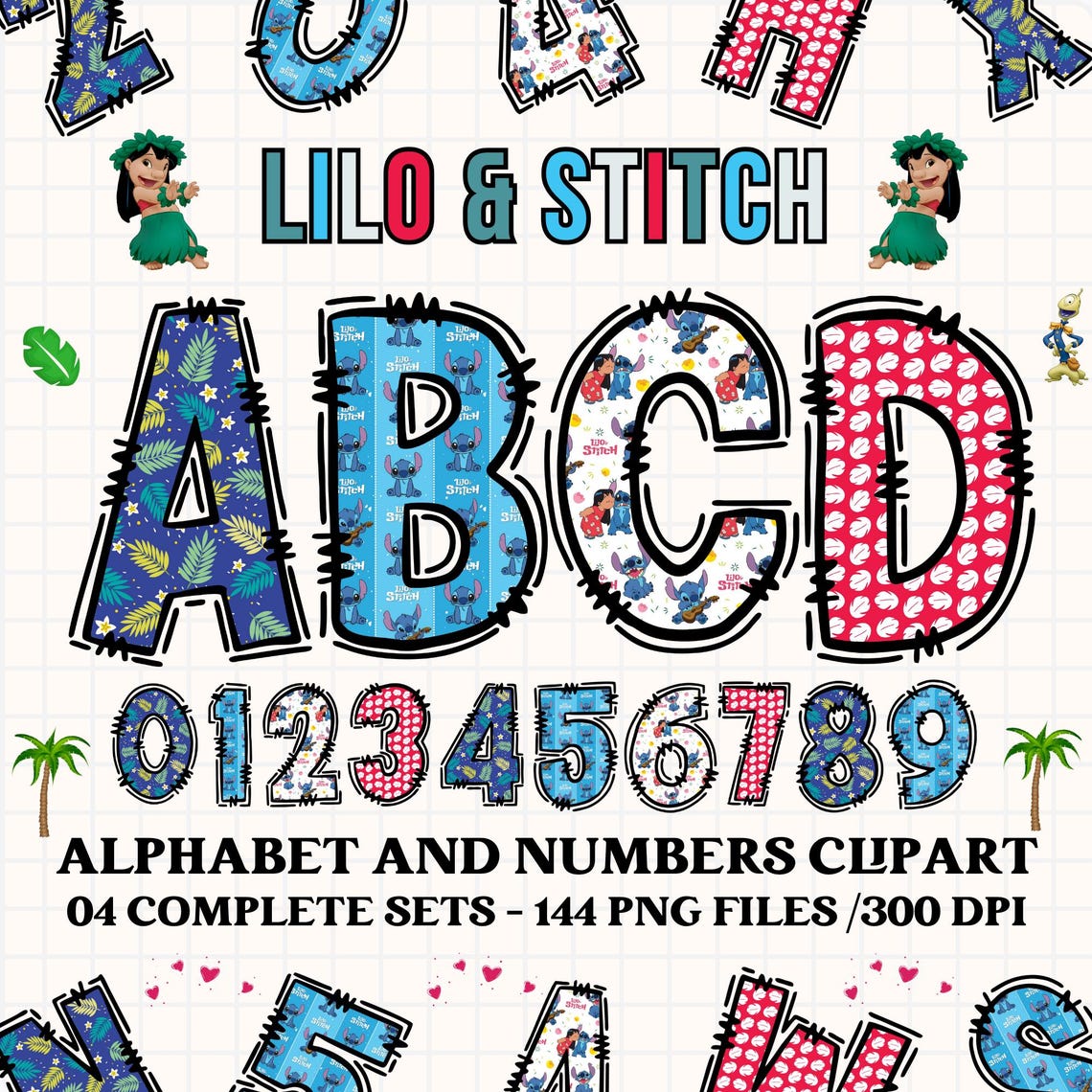 Lilo and Stitch Alphabet Clipart 300dpi Transparent PNG. 4 Styles With ...