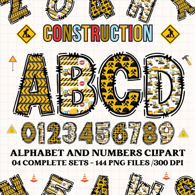Construction Alphabet Clipart PNG. 4 Styles With Construction Cliparts ...
