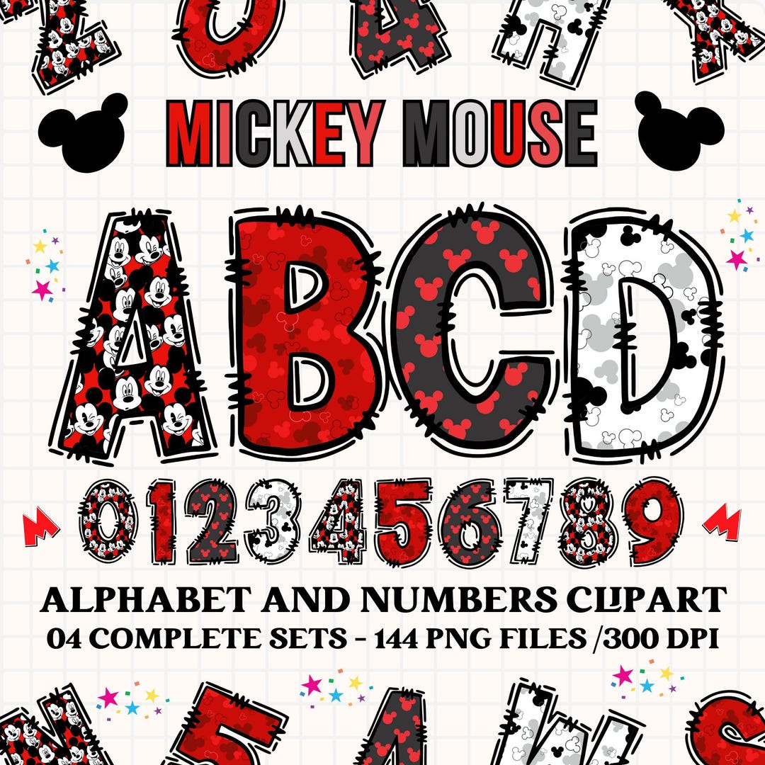 Mickey Mouse Alphabet Clipart 300dpi Transparent PNG. 4 Styles With ...