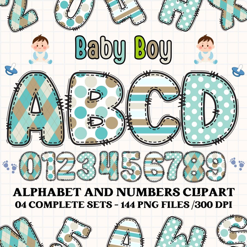 Baby Boy Alphabet Clipart PNG. 4 Styles With Baby Boy Cliparts. Baby ...