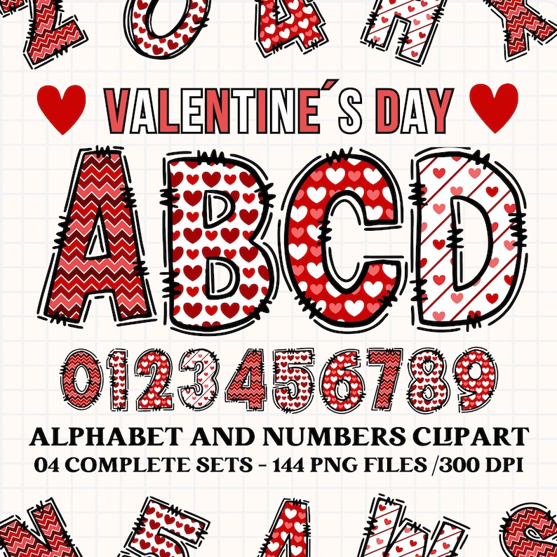 Valentines Day Alphabet Clipart PNG. 4 Styles With Valentine Day ...