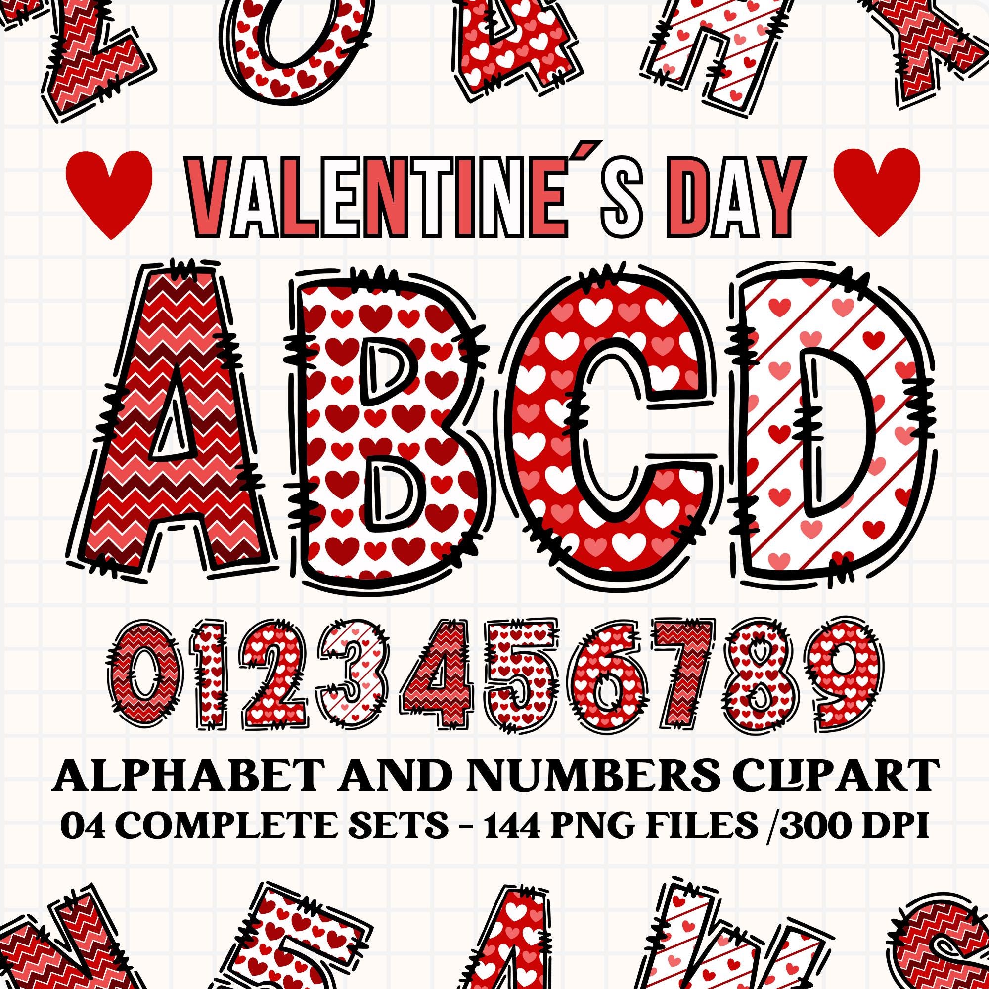 Valentines Day Alphabet Clipart PNG. 4 Styles With Valentine Day ...