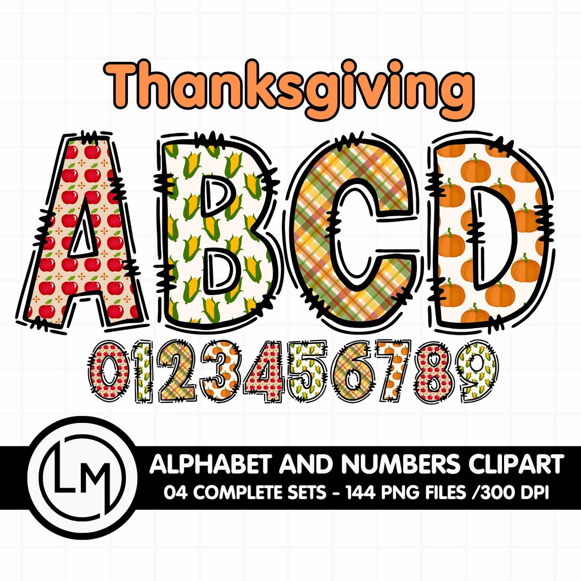 Thanksgiving Alphabet Clipart PNG. 4 Styles With Thanksgiving Clipart ...