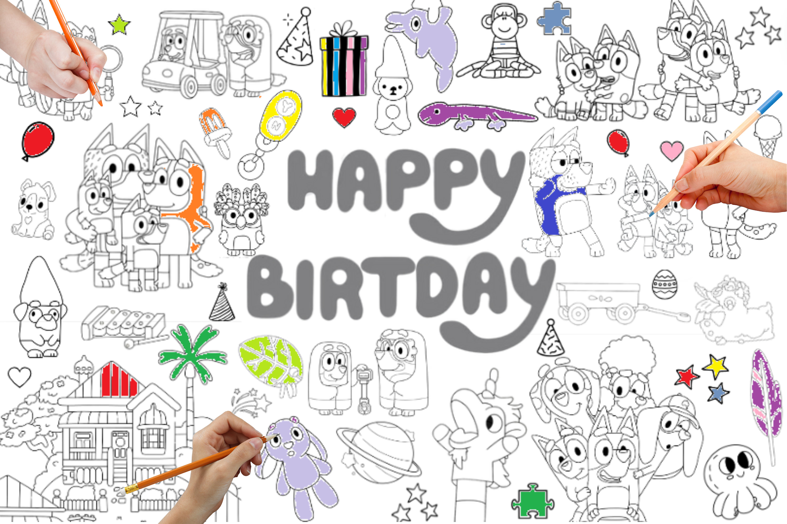 Large/jumbo Coloring Pages Bluey Birthday (24inx36in) - Etsy