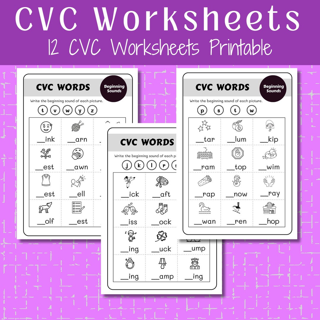 Cvc Word Worksheets Printable Instant Download Kindergarten First Grade ...