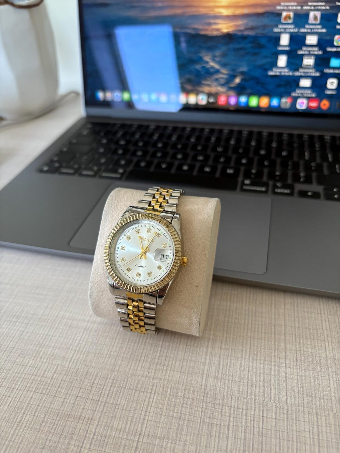 Silver and Gold Stainless Steel Business Watch Elegant Silver and Black ...