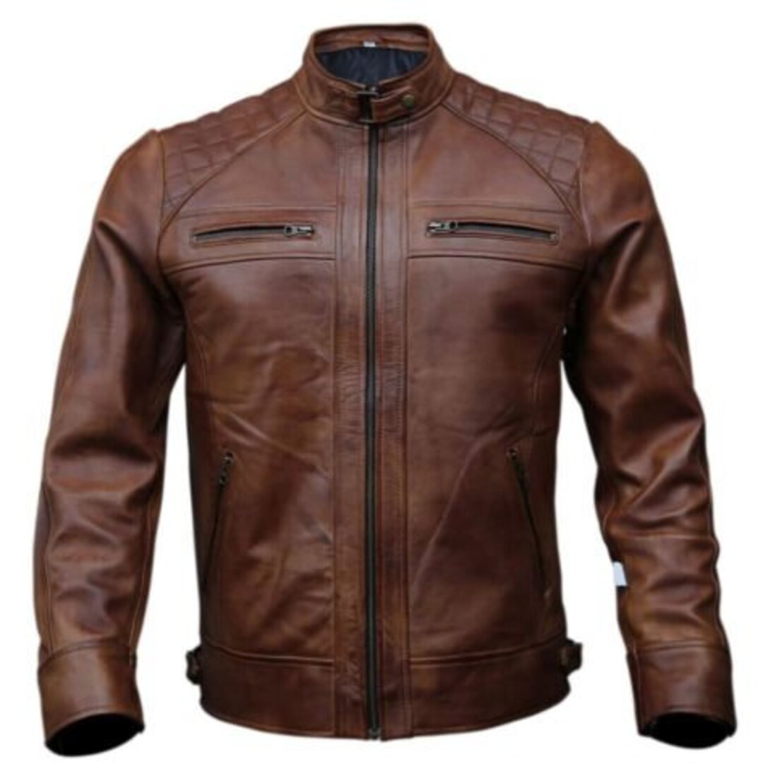 Men Biker Racer Leather Jacket Men's Genuine Sheepskin MOTORCYCLE ...
