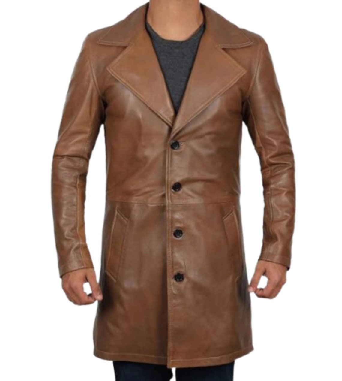 Men's Handmade Biker Brown Real Natural Leather Jacket-racing Trench ...