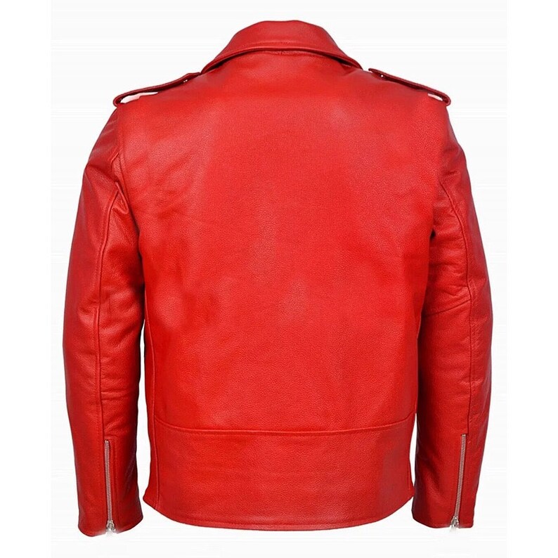 Men's Handmade Biker Jacket Red Leather Jacket Men's Genuine Sheepskin ...