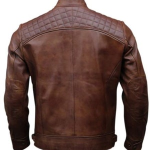 Men Biker Racer Leather Jacket Men's Genuine Sheepskin MOTORCYCLE LEATHER JACKET Biker Brown ...