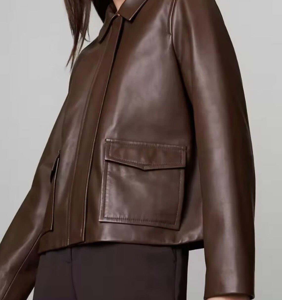 Women's Genuine Leather Jacket Handmade Cropped Leather Jacket Brown ...