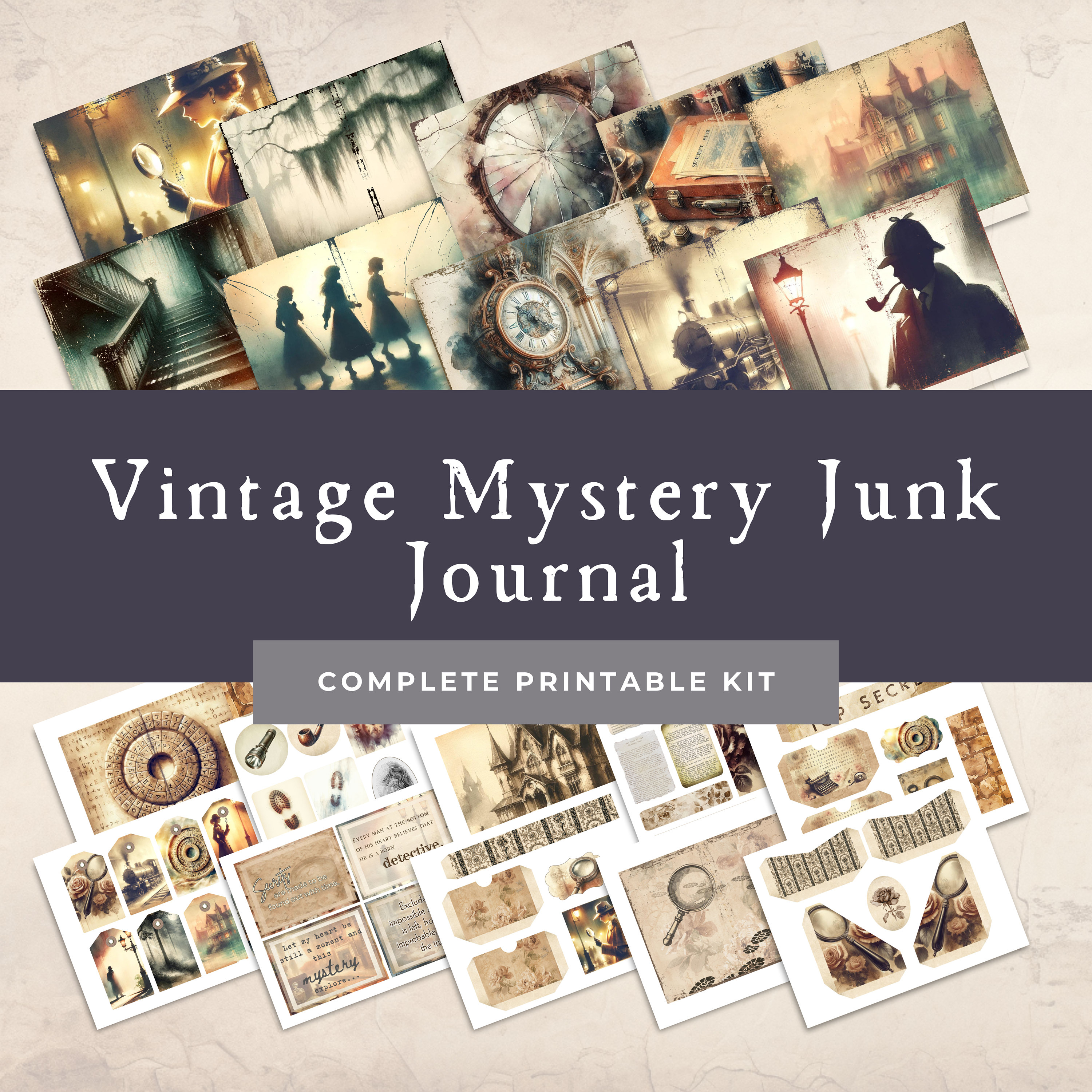 Vintage Mystery Junk Journal Kit | Junk Journal Printable | Detective ...
