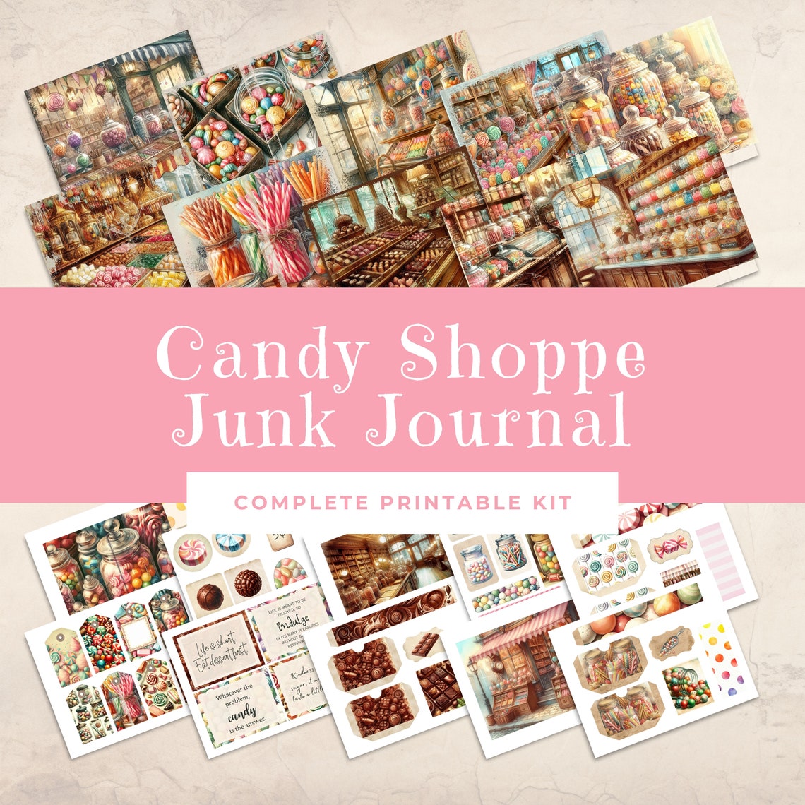 Candy Shoppe Junk Journal Kit | Junk Journal Printable | Collage Paper ...