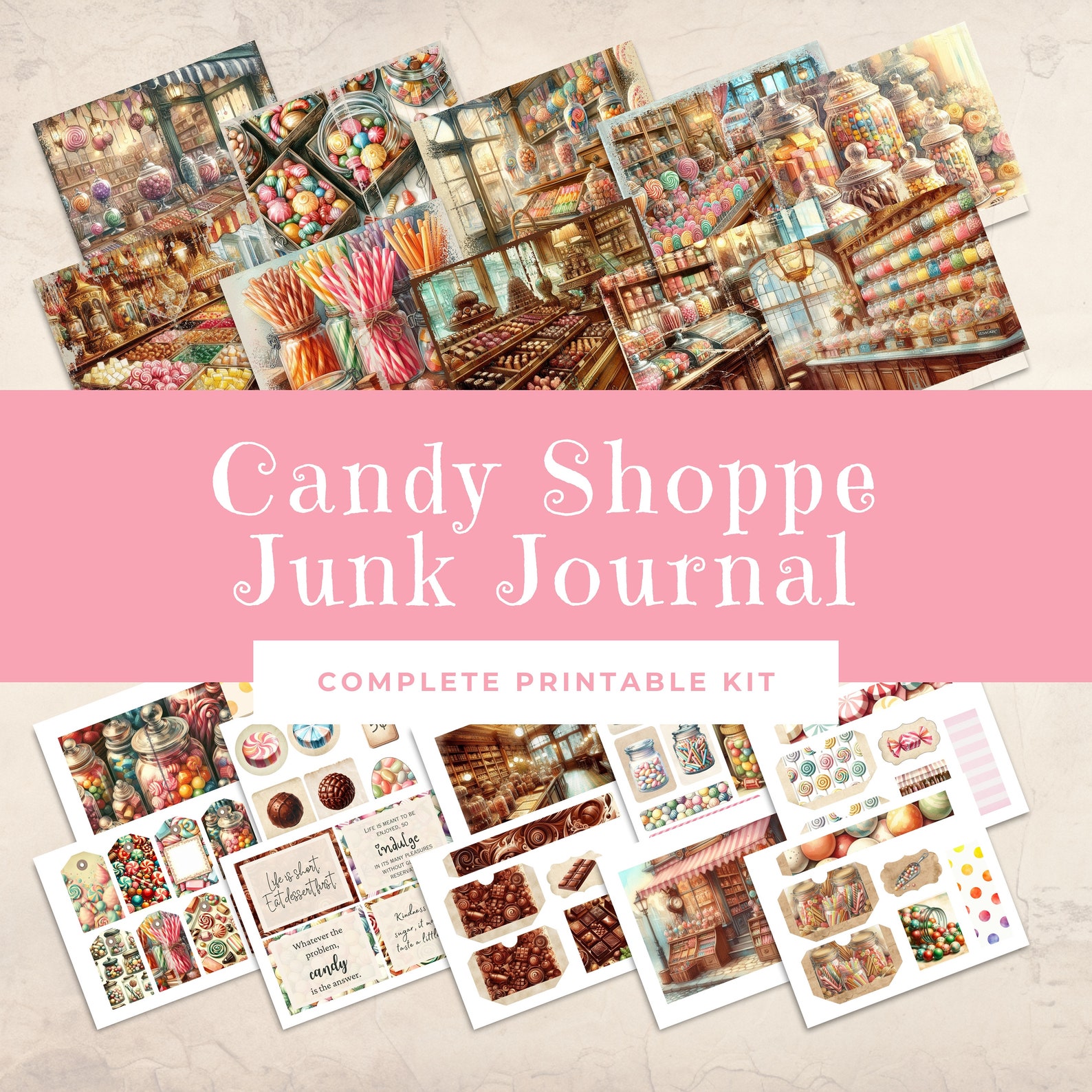 Candy Shoppe Junk Journal Kit | Junk Journal Printable | Collage Paper ...