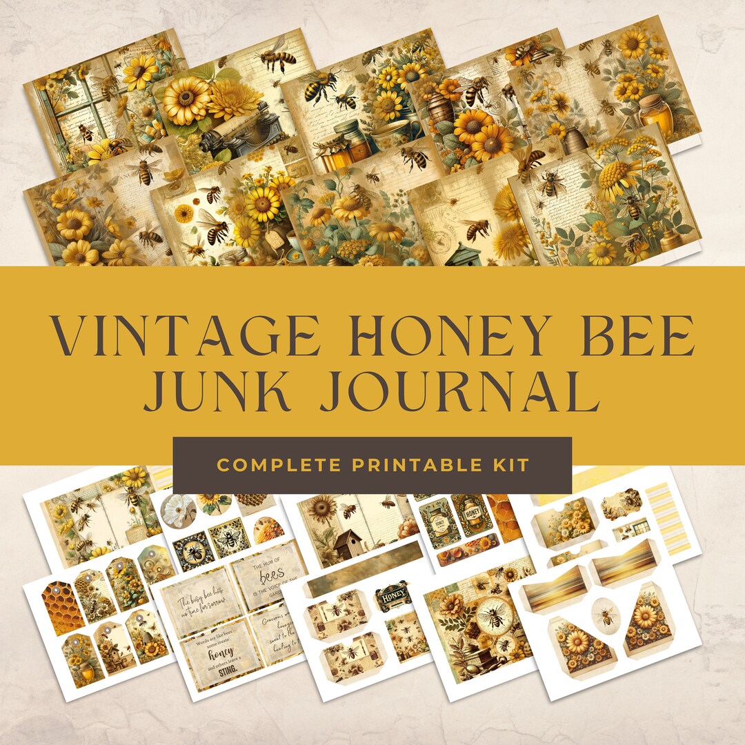Vintage Honey Bees Junk Journal Kit | Junk Journal Printable | Collage ...