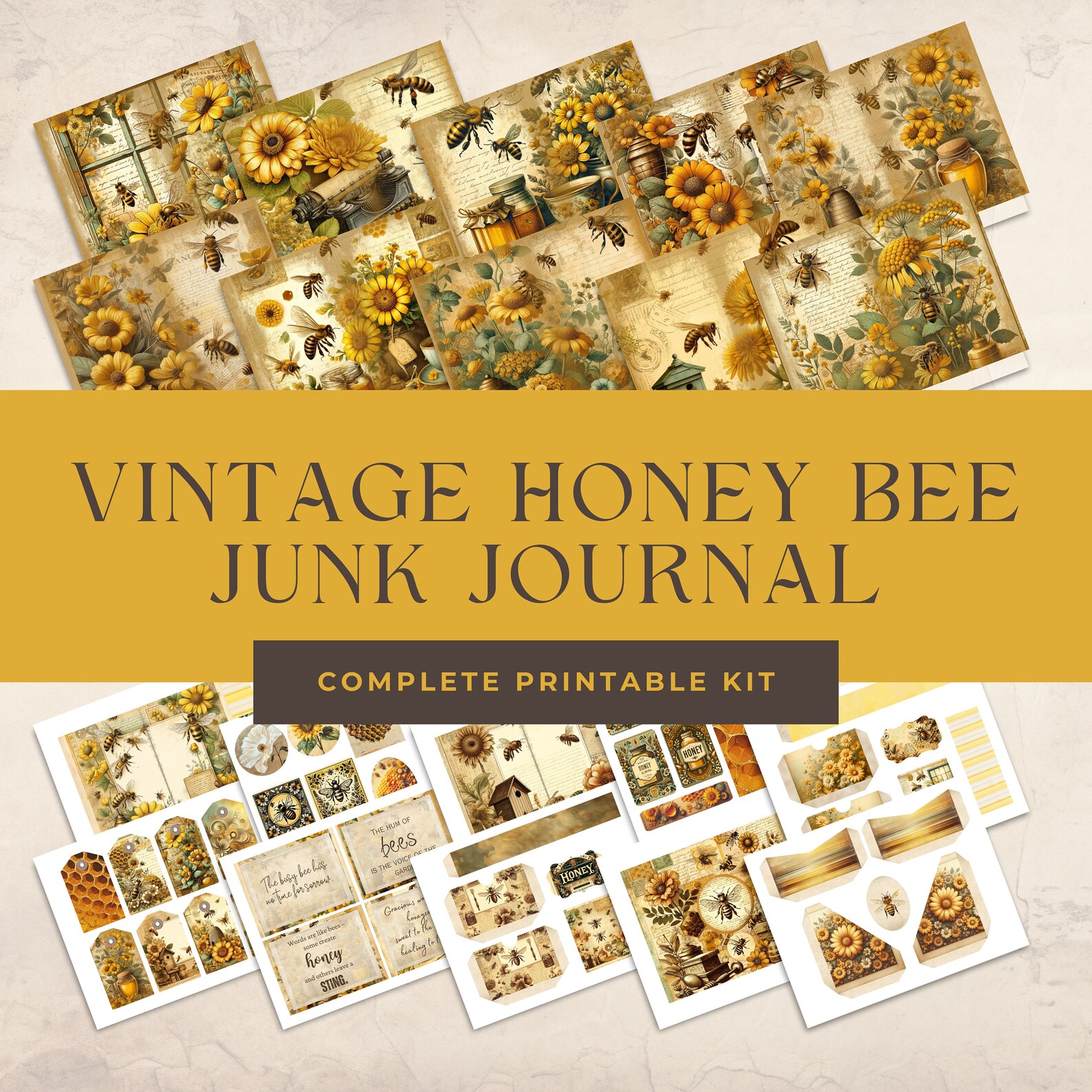 Vintage Honey Bees Junk Journal Kit | Junk Journal Printable | Collage ...