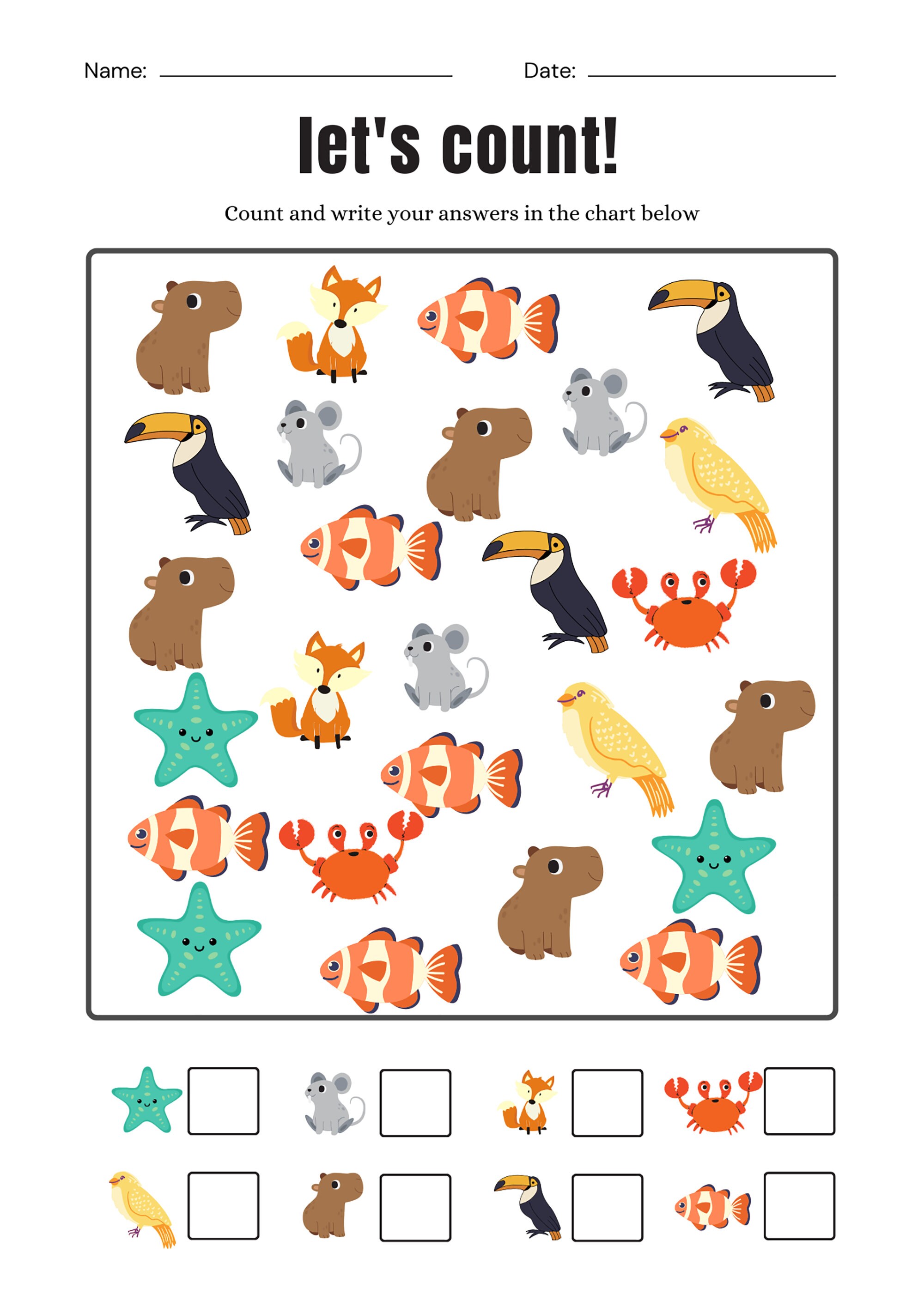 Animal Count: Printable PDF Worksheets for Learning Numbers Through ...