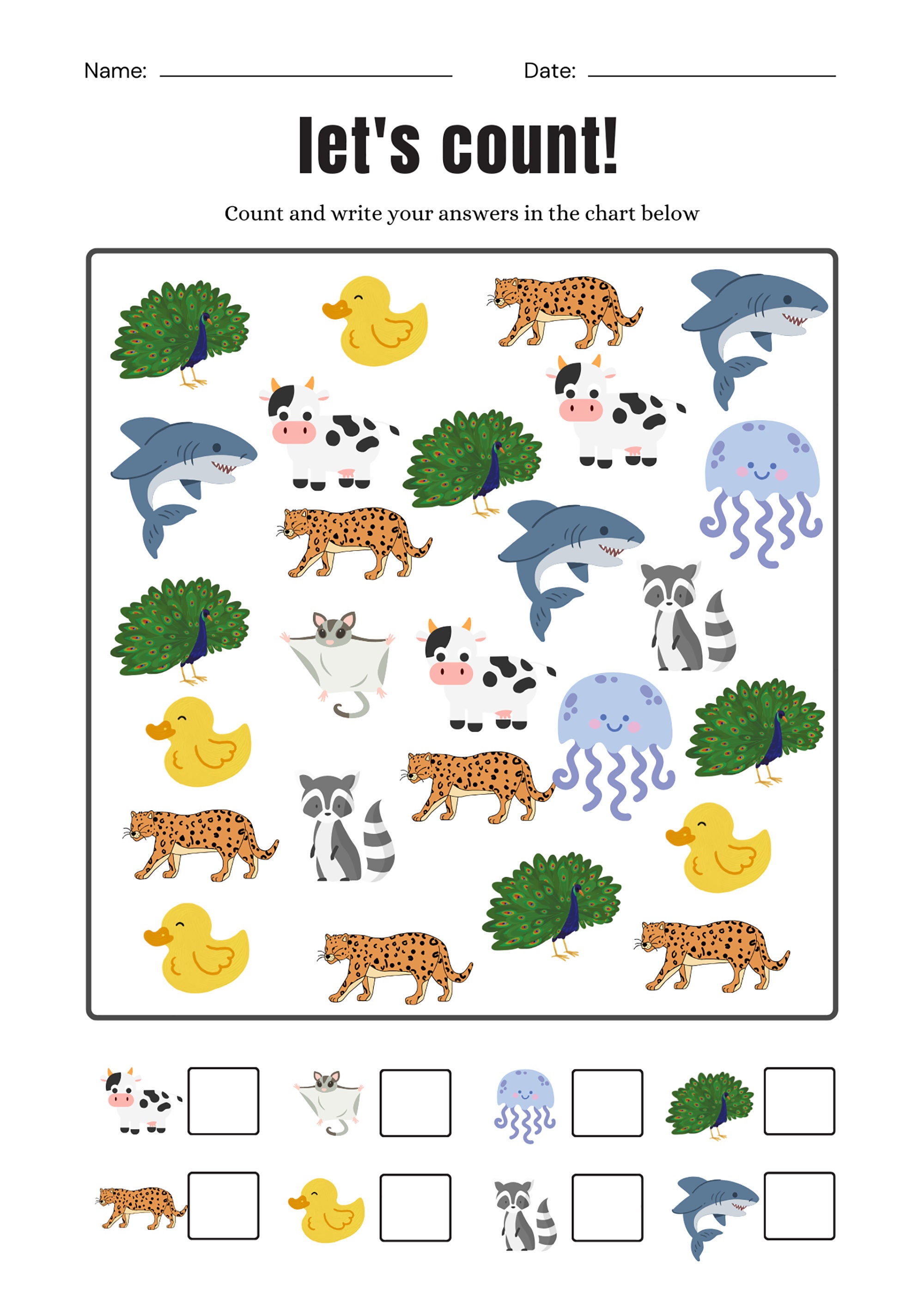 Animal Count: Printable PDF Worksheets for Learning Numbers Through ...