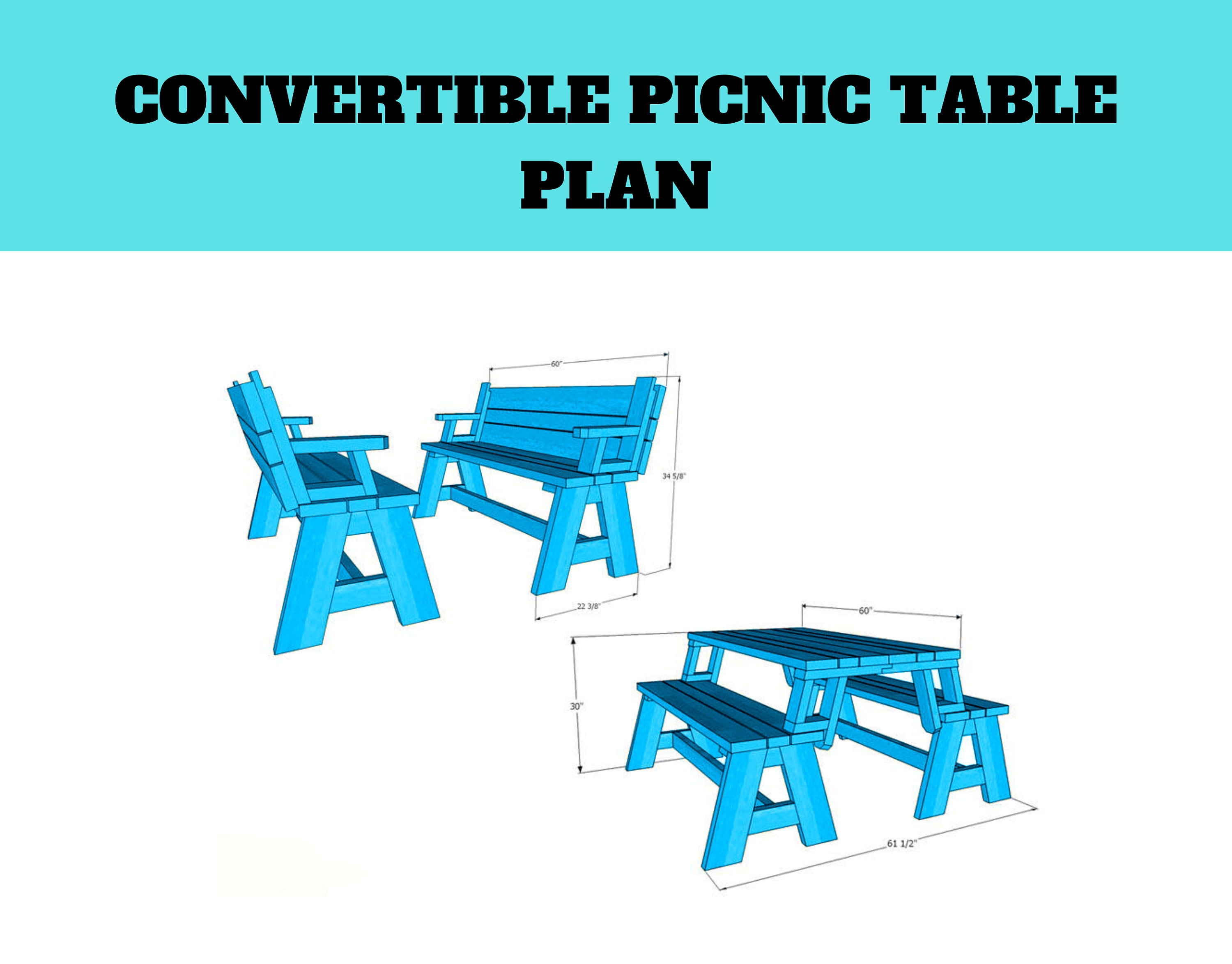 DIY Convertible Picnic Table, Picnic Table Plans, Patio Furniture ...