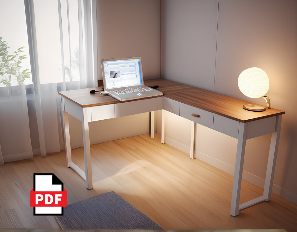 L Shaped Corner Desk Plan, Corner Desk, Woodworking Plans, Diy Plans ...