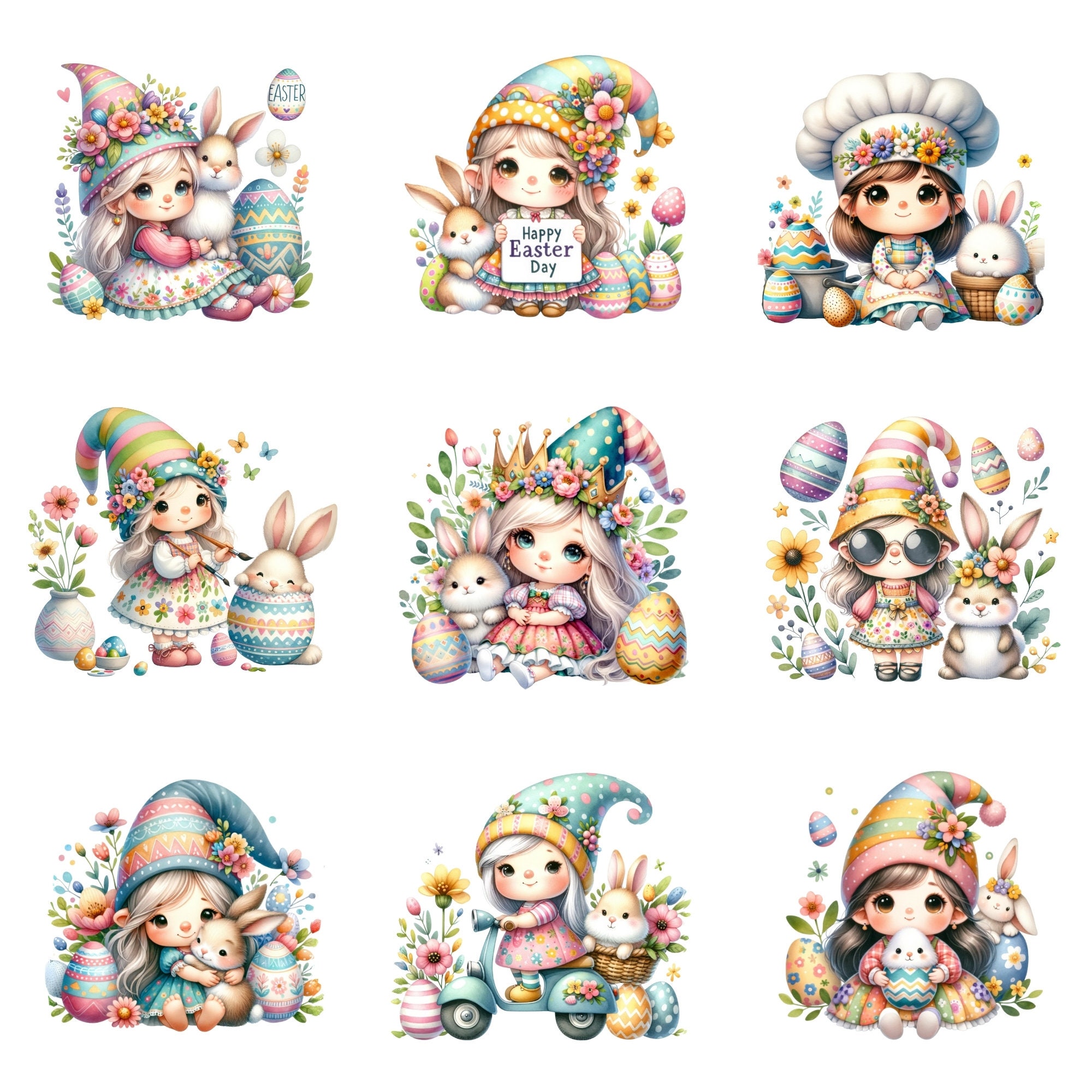 Watercolor Easter Egg Gnome Collection Clipart, 21 PNG Easter Clipart ...