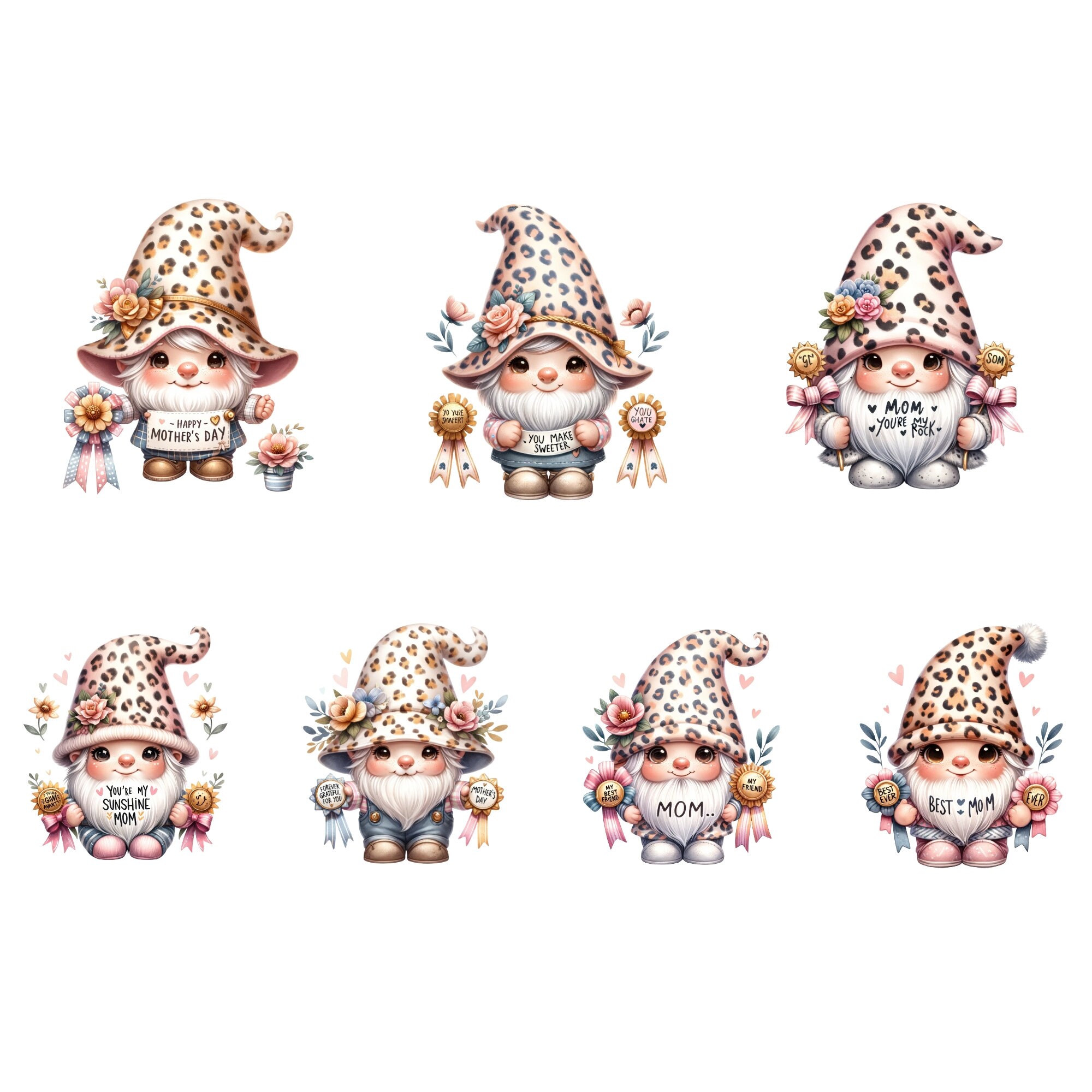 Watercolor Mothers Day Cute Gnomes Collection Clipart, 16 PNG Garden ...