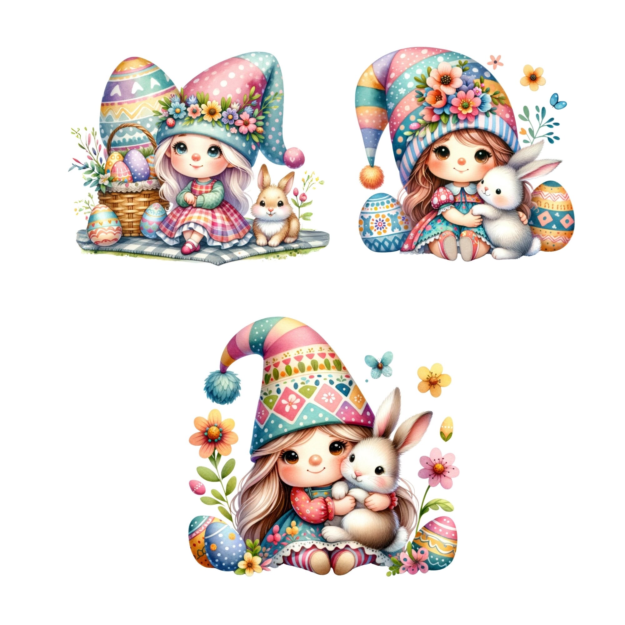 Watercolor Easter Egg Gnome Collection Clipart, 21 PNG Easter Clipart ...