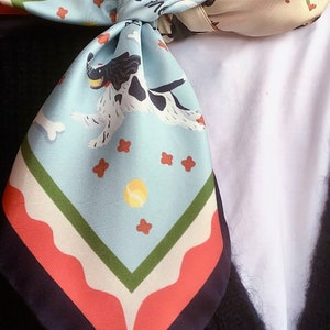 Square Silk Scarf Women With Corgi Dachshund Beagle Pug Pattern, Silk ...