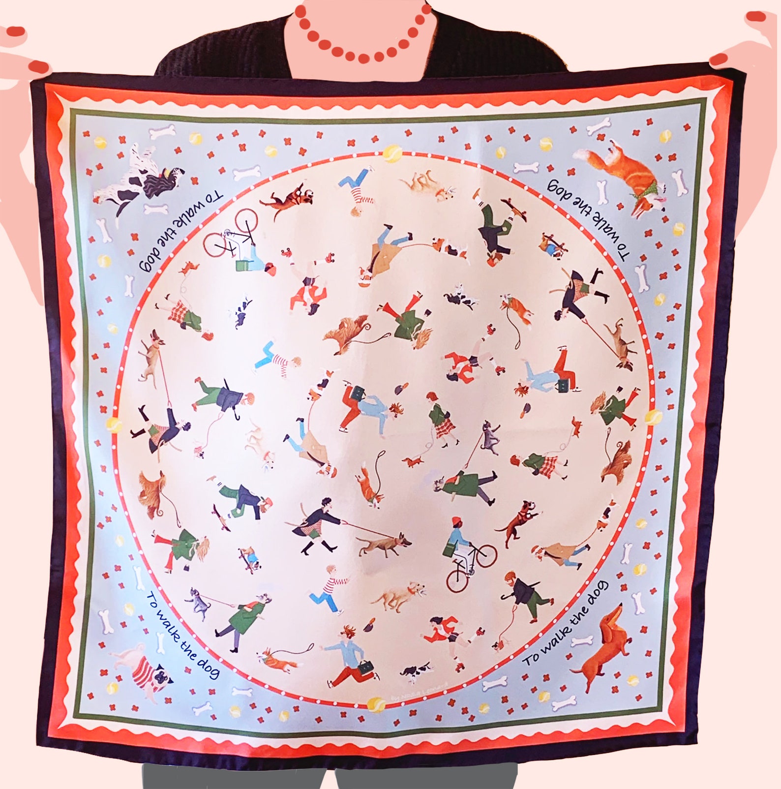 Square Silk Scarf Women With Corgi Dachshund Beagle Pug Pattern, Silk ...
