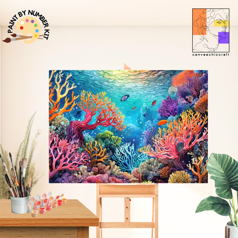 Coral Reef Paint by Numbers Kit: DIY Landscape Painting - Etsy