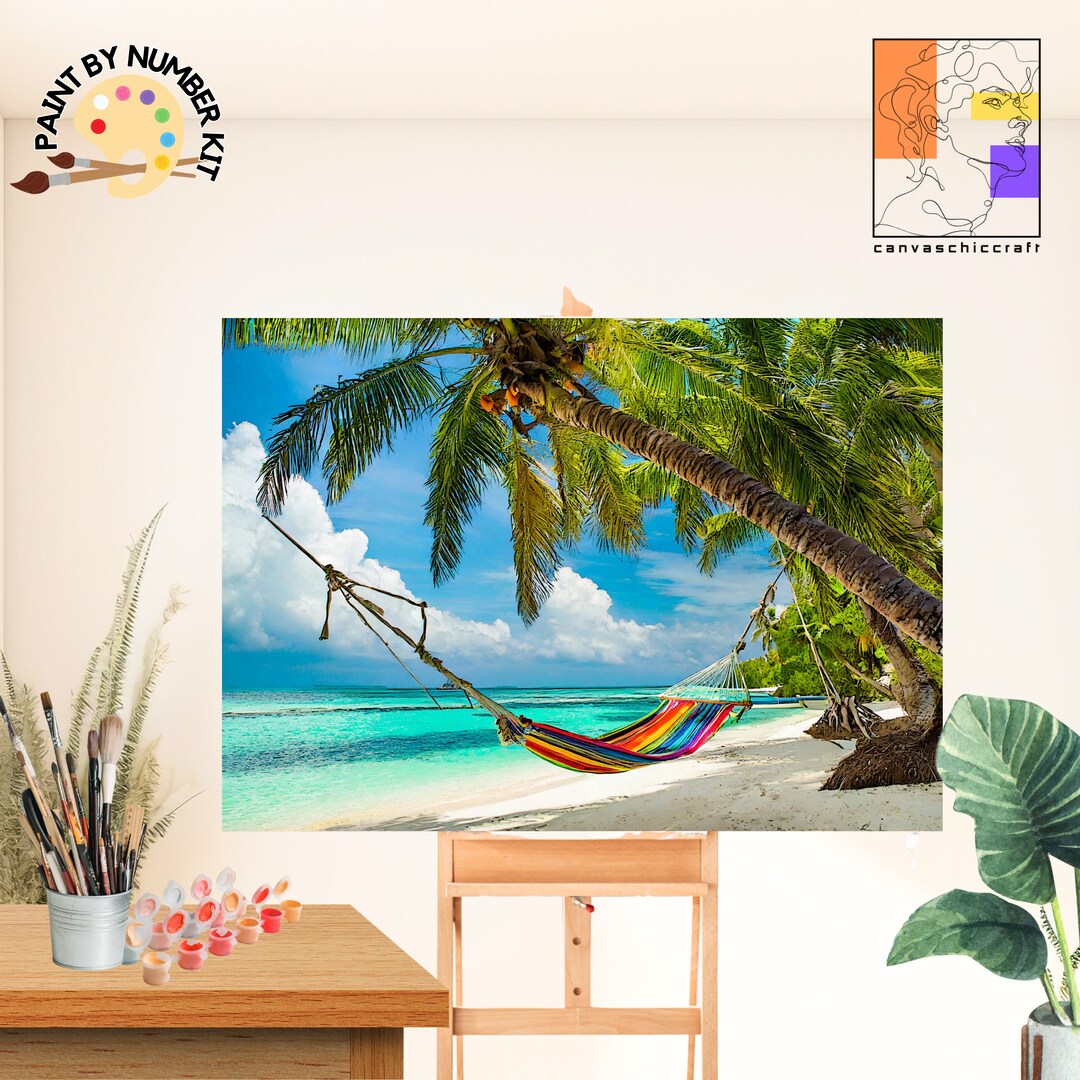 Paradise Island Painting Kit, Landscape Diy Painting by Numbers Kit ...