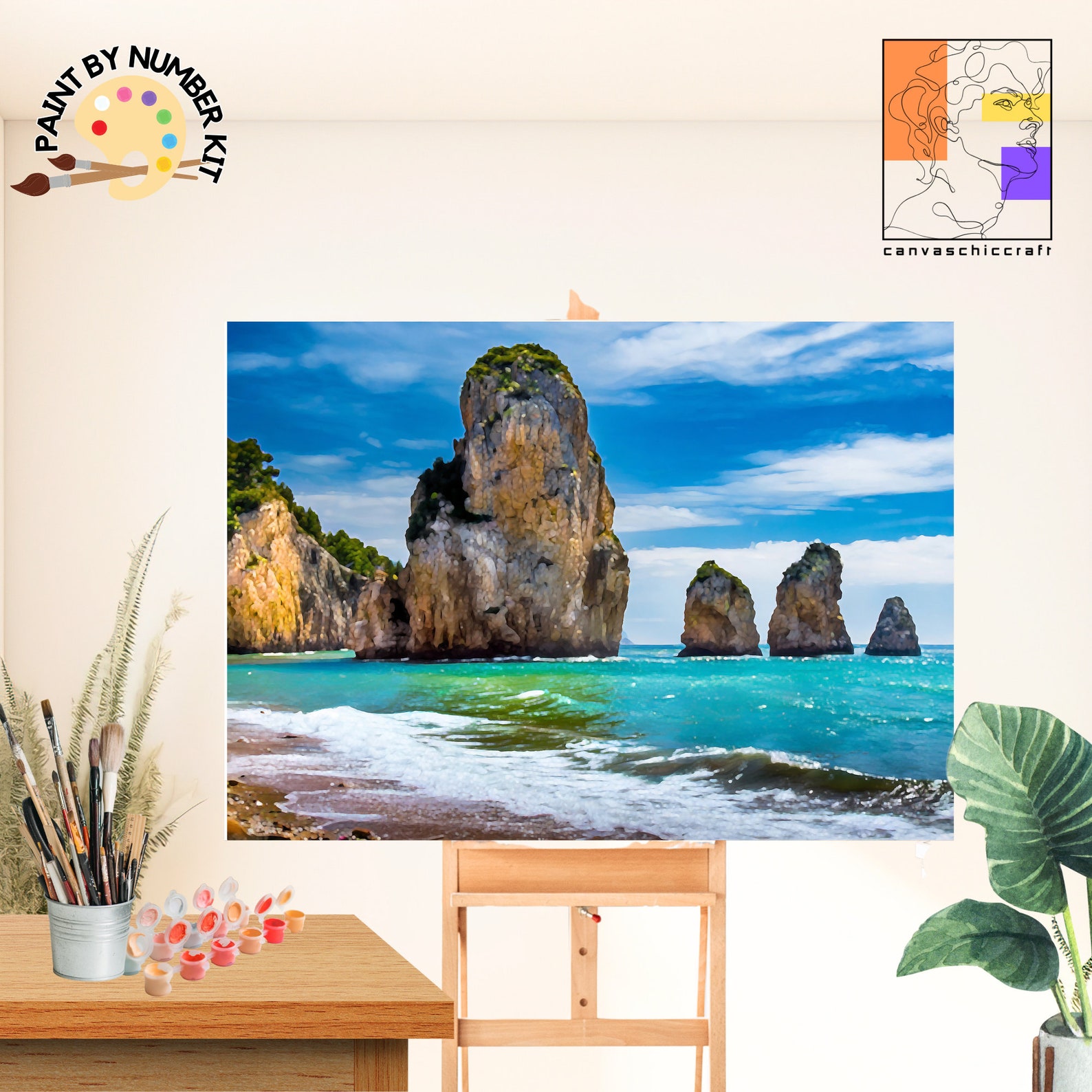 Sea Stacks Painting Kit, Landscape Diy Painting by Numbers Kit ...