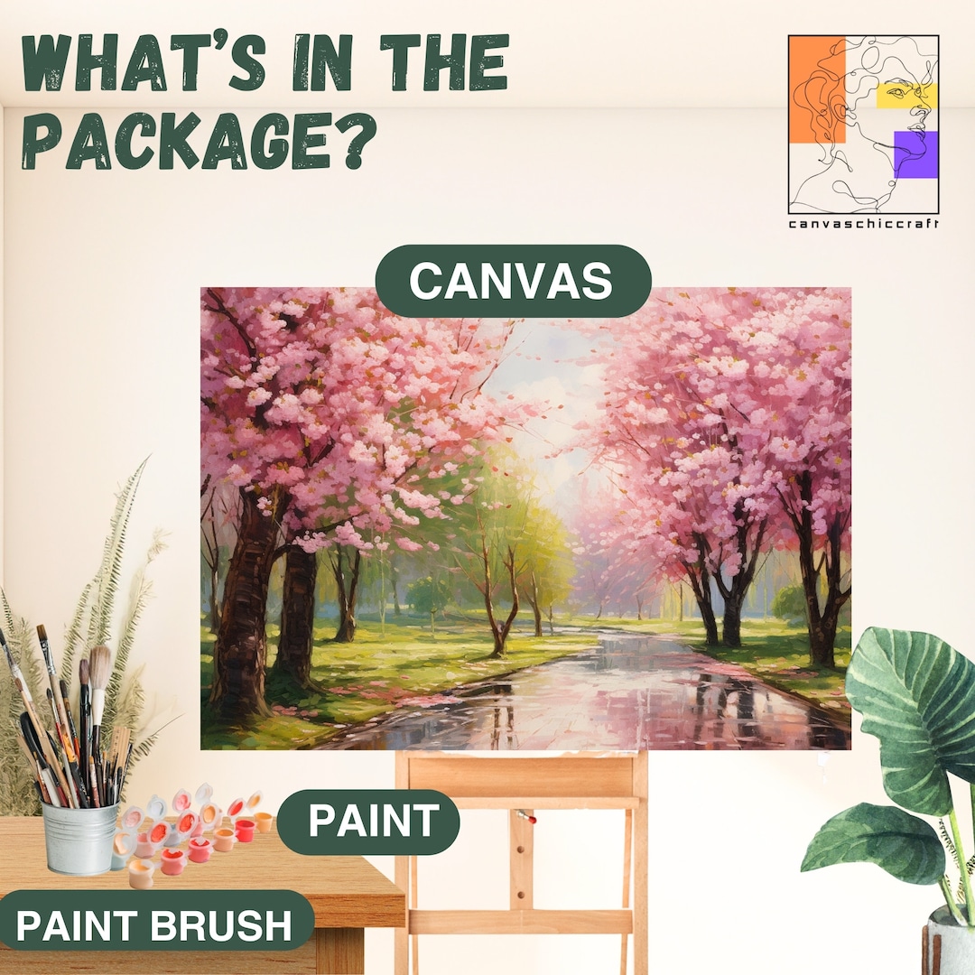 Cherry Blossom Landscape Painting Kit, Diy Paint by Numbers Kit ...
