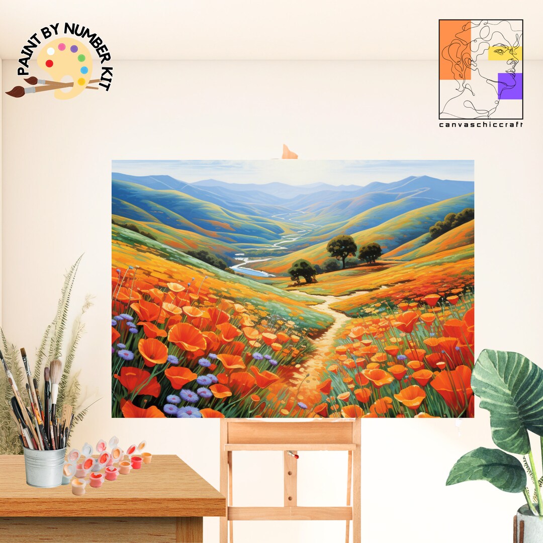 Landscape Flower Field Painting Kit, Diy Painting by Numbers Kit ...