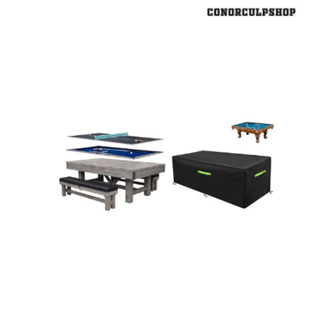 Rustic Gray 7-foot Pool Table Combo Set With Benches, Blue Felt ...