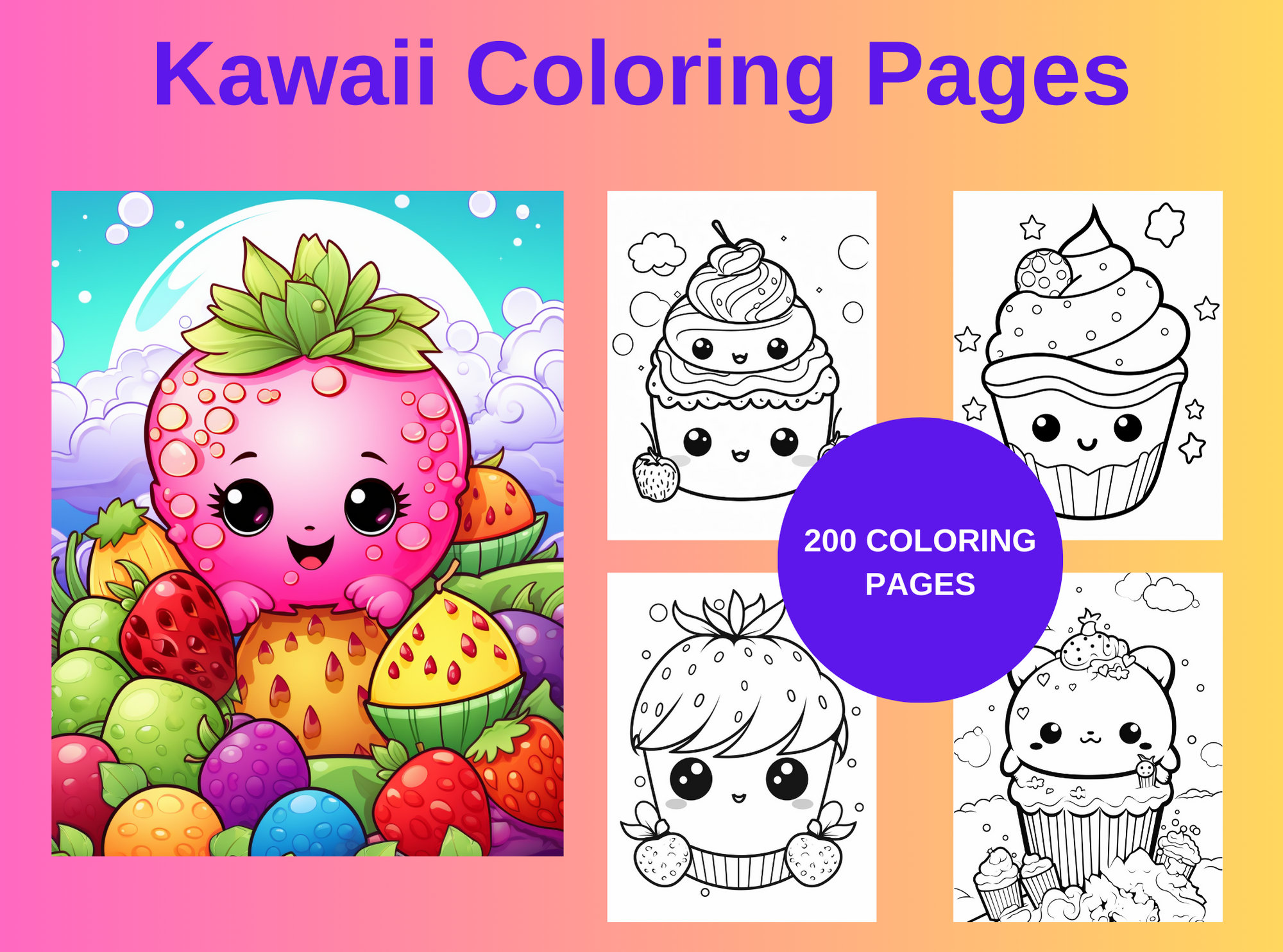 Kawaii Coloring Pages, 200 Printable Coloring Pages, Cute Coloring ...