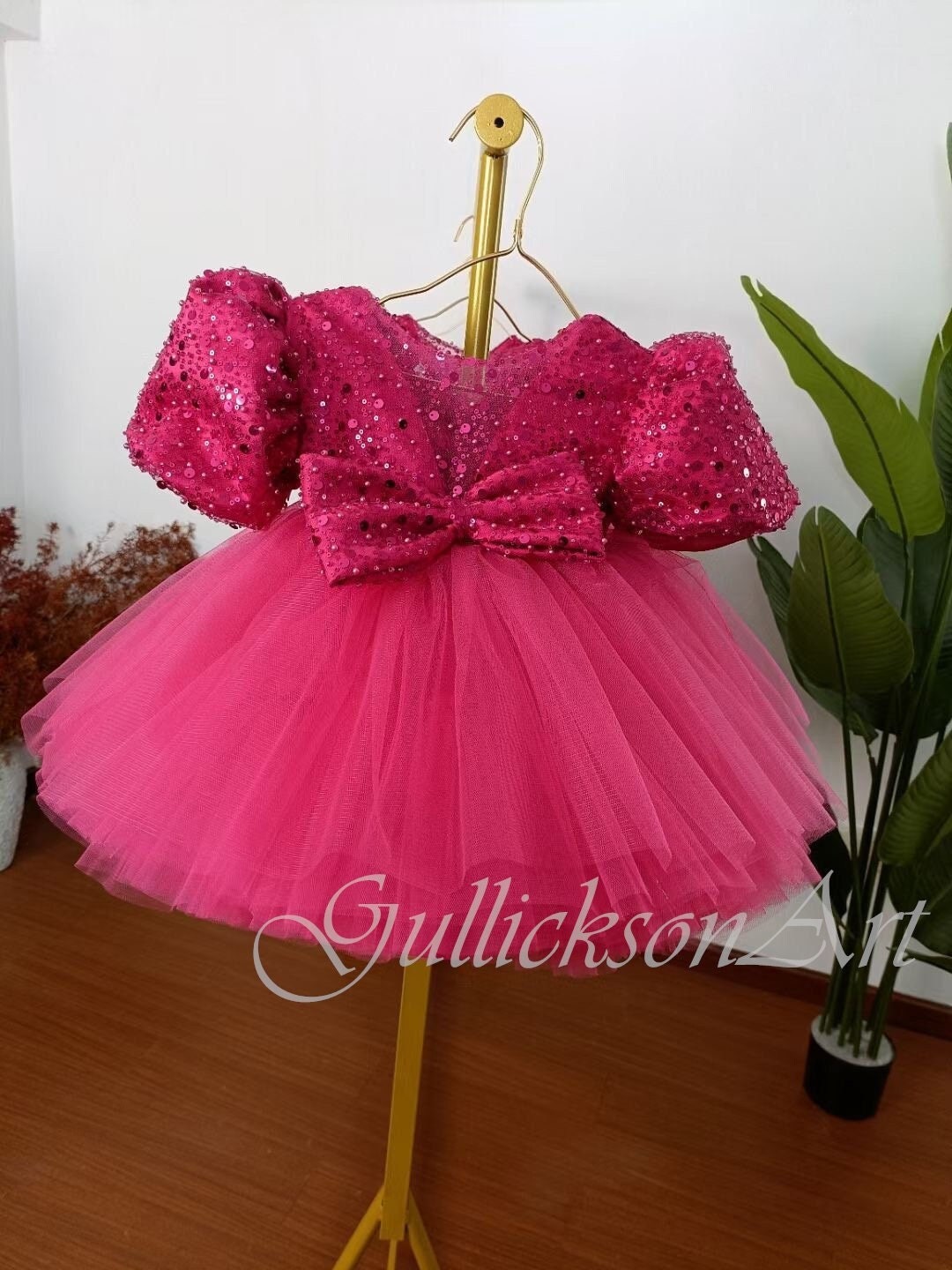 Glitz Hot Pink Toddler Pageant Dress, Fluffy Tulle Baby Girl Dress by ...