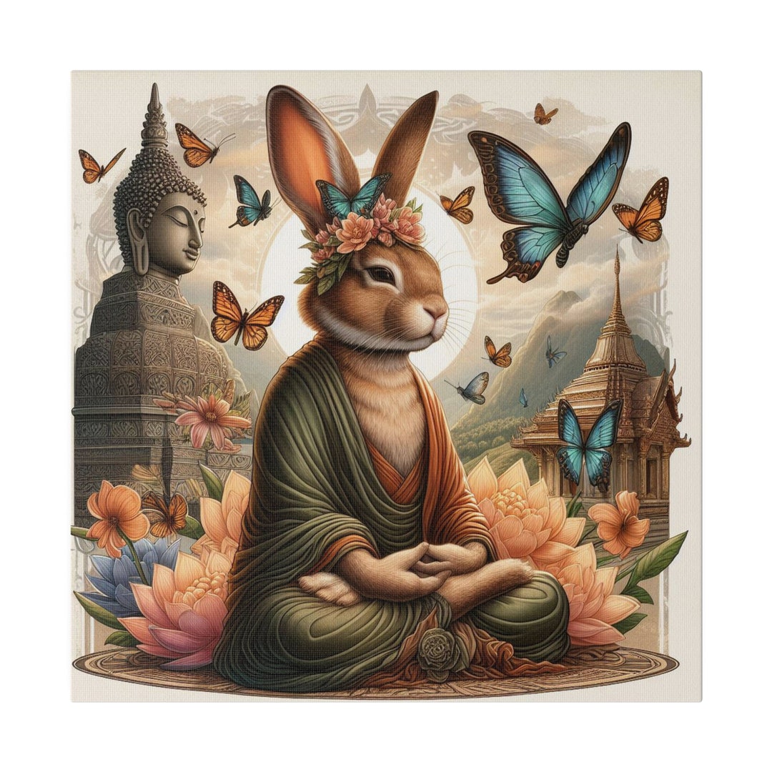 Bunny Rabbit Buddha Print on Canvas - Etsy