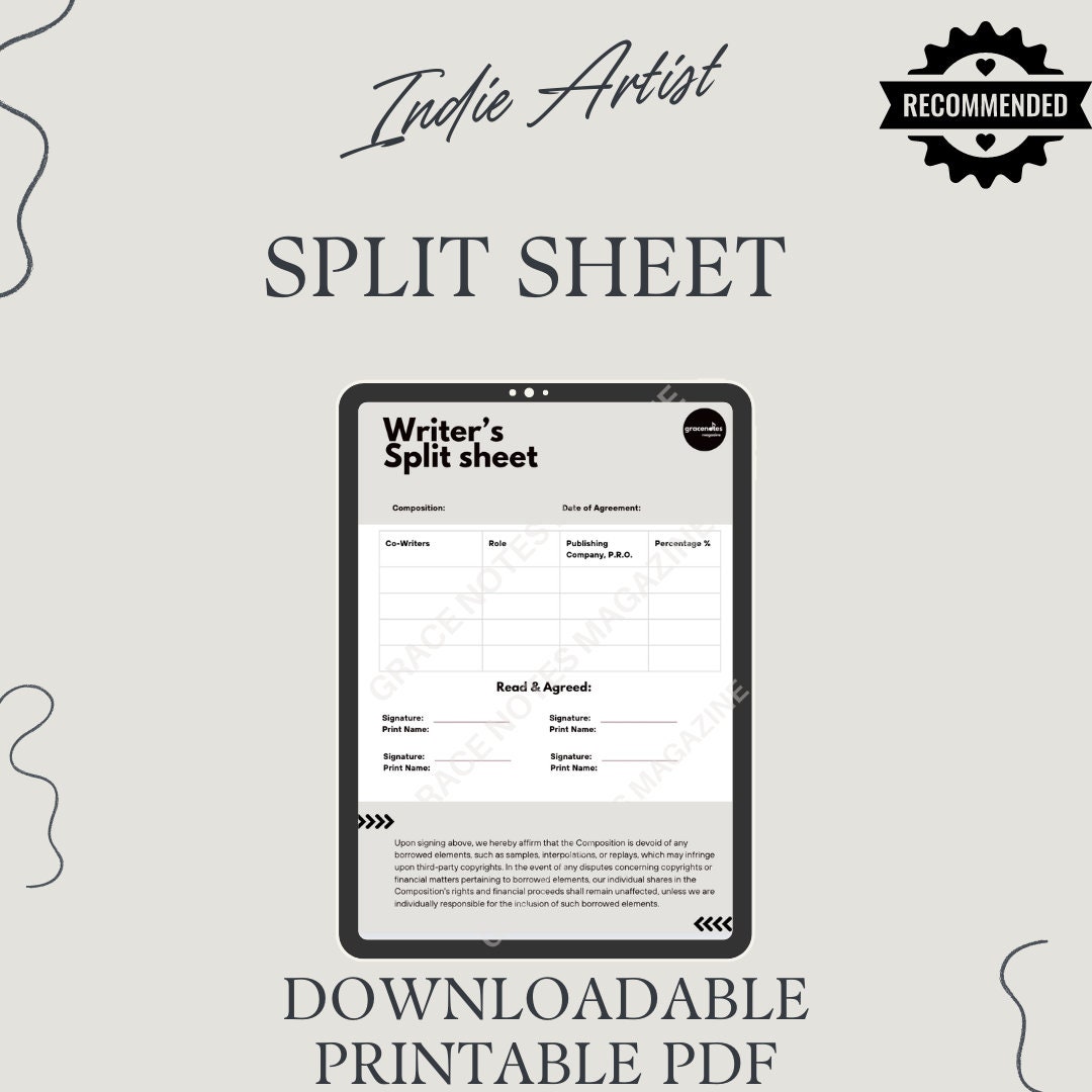 Writer Split Sheet - Music Industry Singer Songwriter Band Artist ...