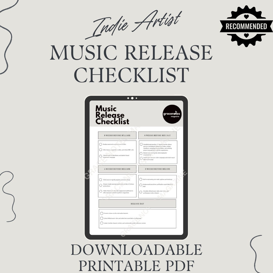 Music Release Checklist Music Industry Singer Songwriter Band Artist ...