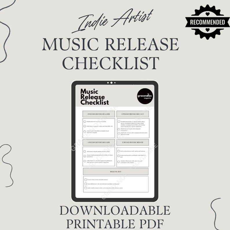 Music Release Checklist - Music Industry Singer Songwriter Band Artist ...