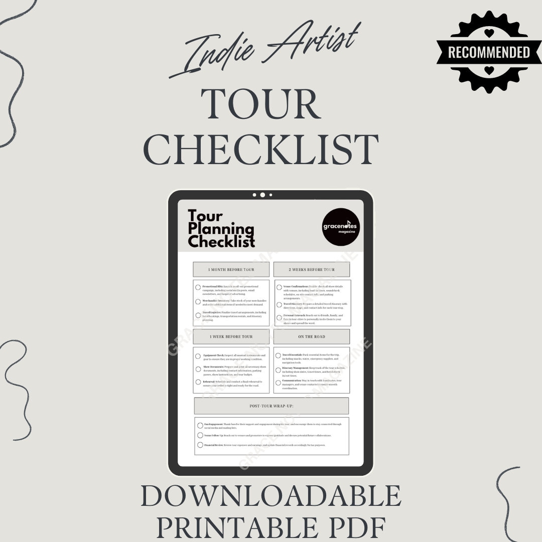 Music Tour Planner Checklist - Music Industry Singer Songwriter Band ...