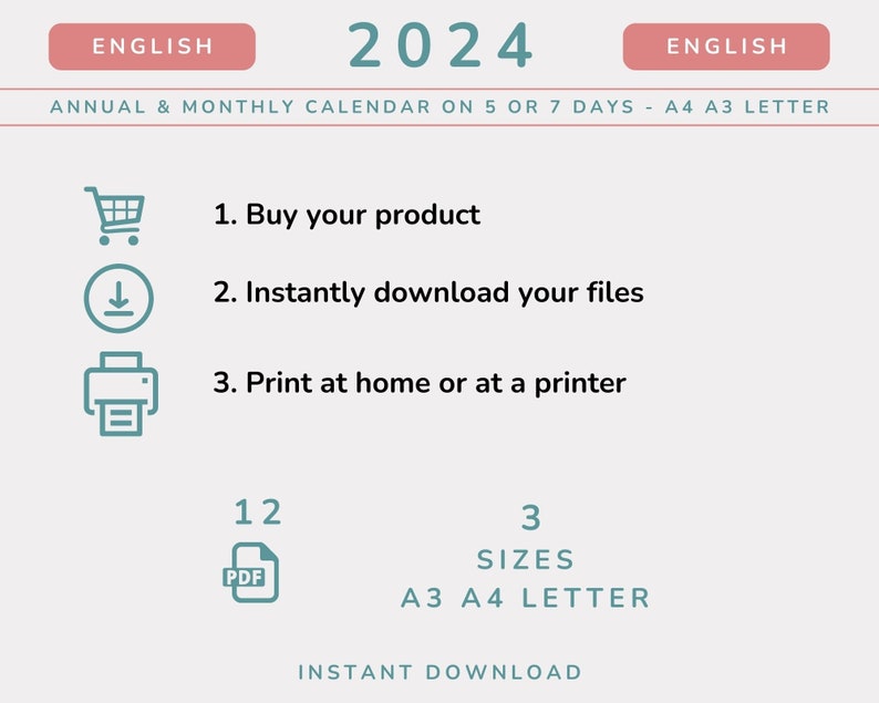 2024 Monthly Calendar to Print in Portrait Format 5 Days and 7 Days 3 ...