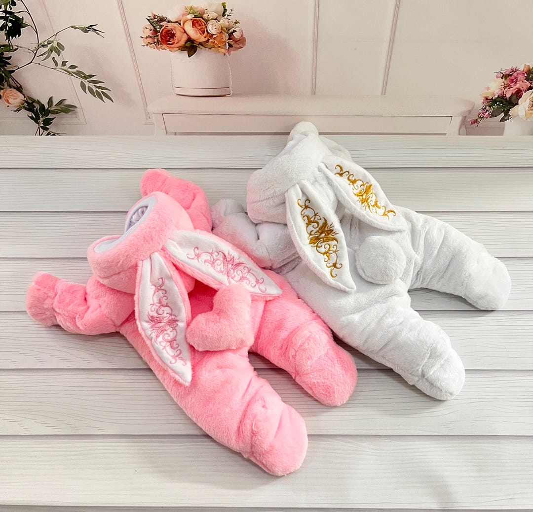 Baby Faux Fur Bunny Romper Whith Embroidered Ears : Newborn Jumpsuit ...