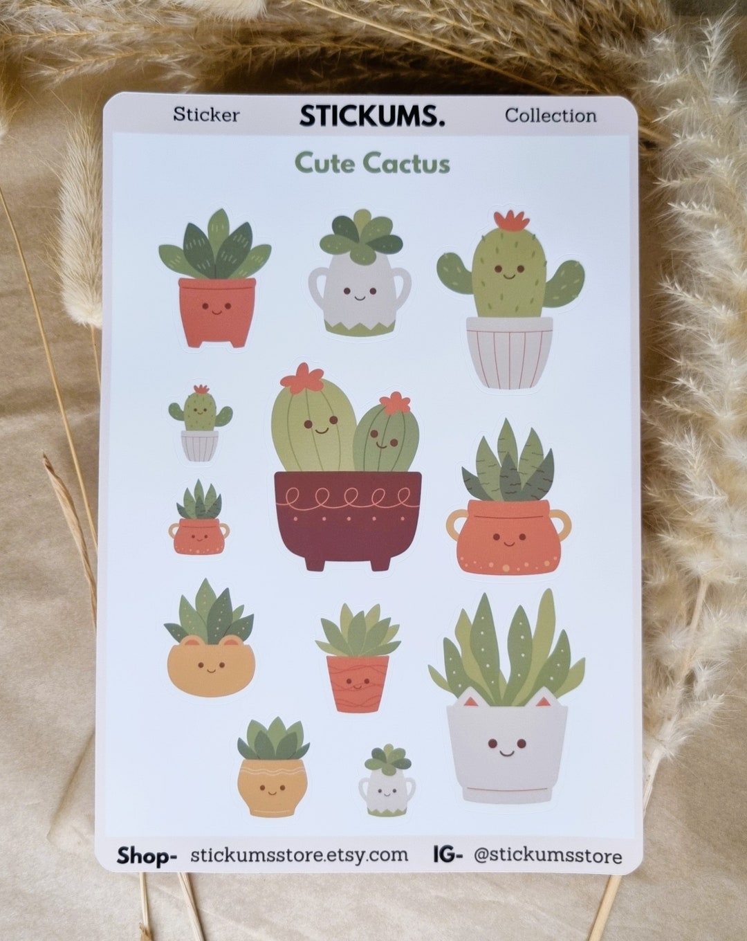Cute Cactus A5 Sticker Sheet Individual, Loveable, Amusing Cacti Bright ...