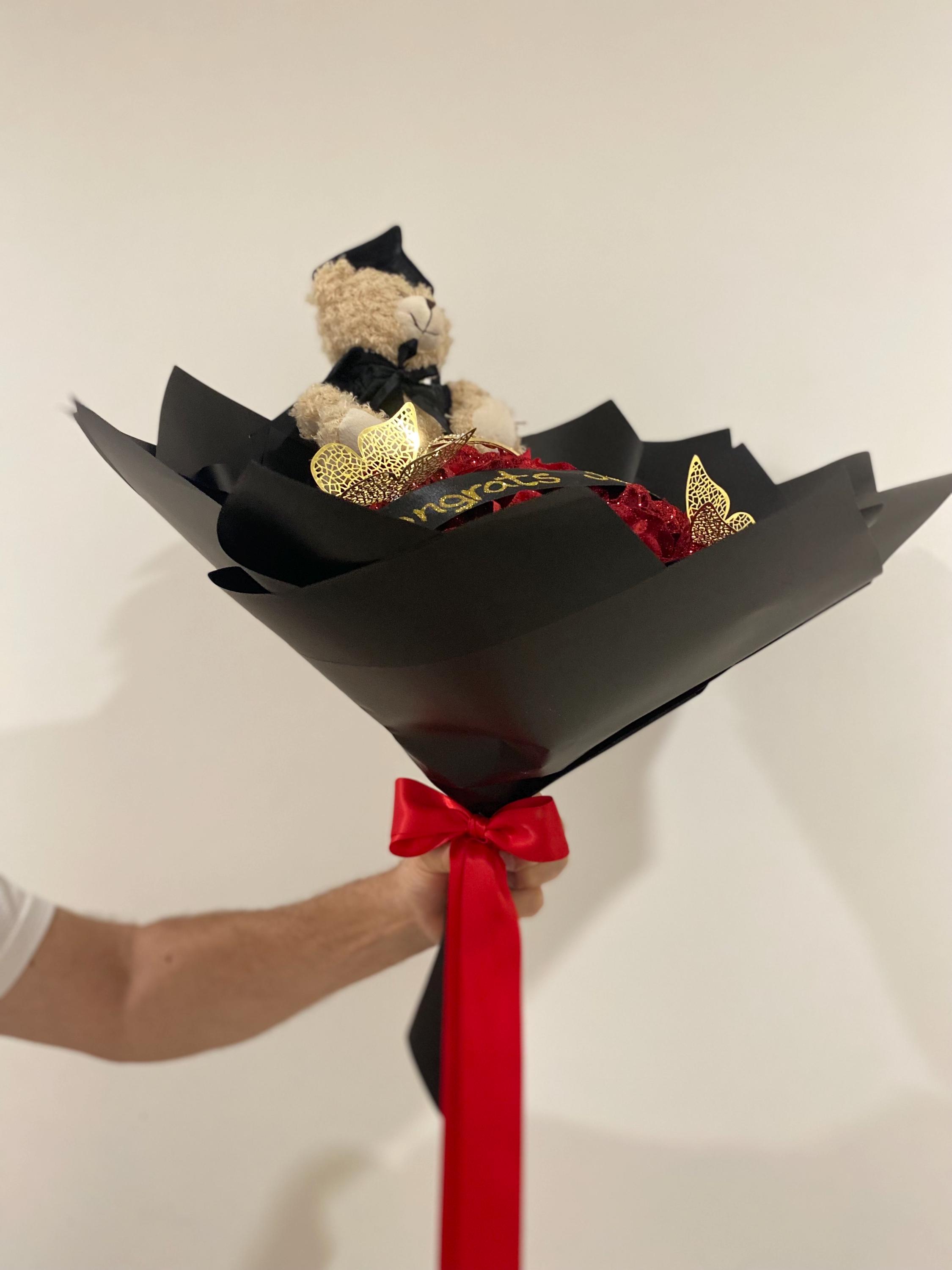 Graduation Ramo Buchon, Red Glitter Eternal Rose Bouquet, Handmade Fake ...