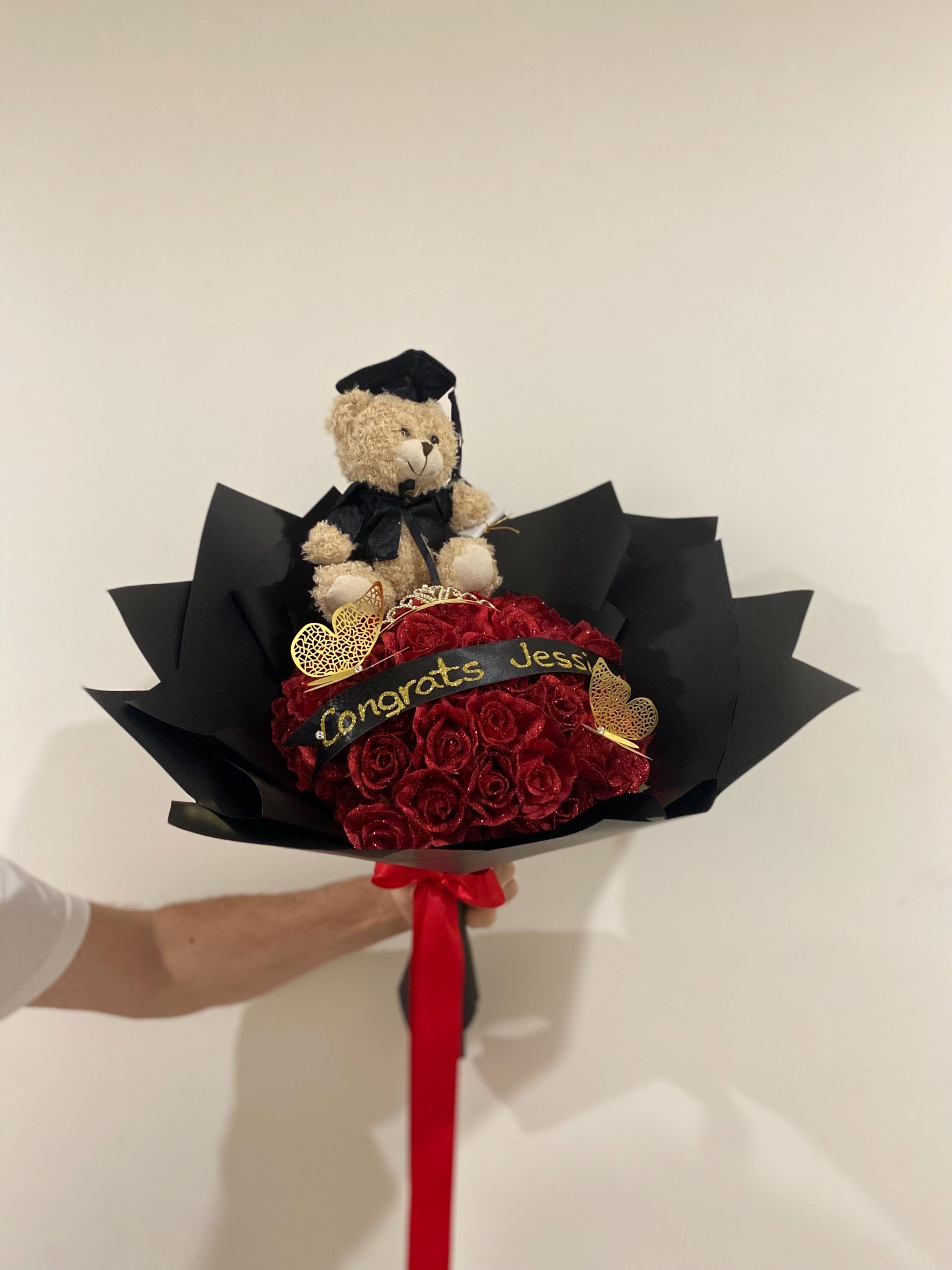 Graduation Ramo Buchon, Red Glitter Eternal Rose Bouquet, Handmade Fake ...