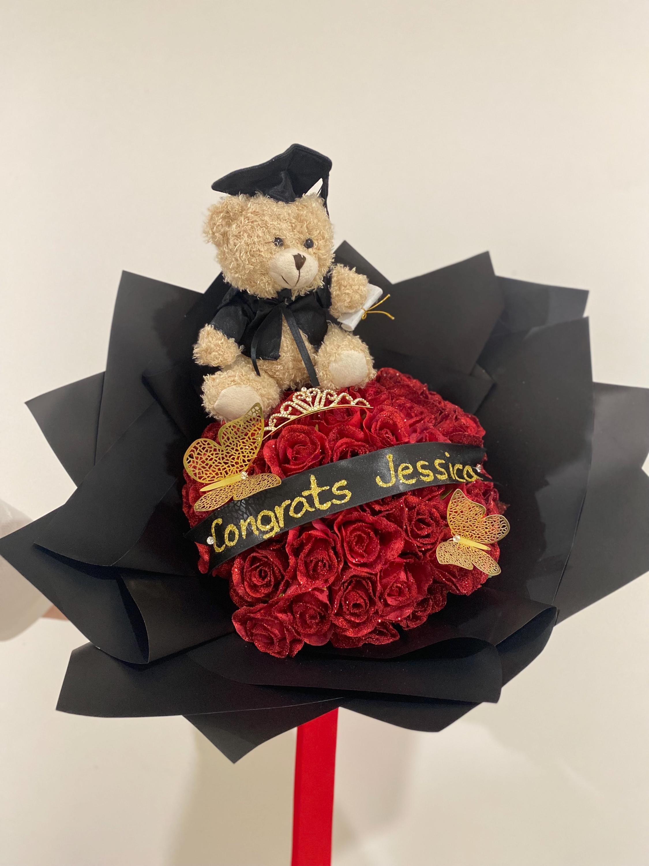 Graduation Ramo Buchon, Red Glitter Eternal Rose Bouquet, Handmade Fake ...