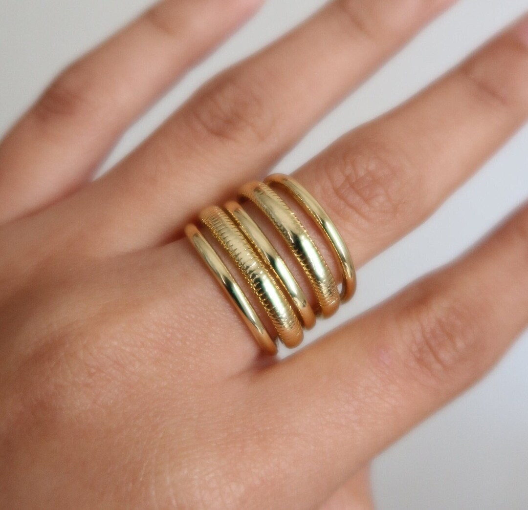 Gold Wrapped up Ring, Stacked Ring, Double Lines Open Ring - Etsy
