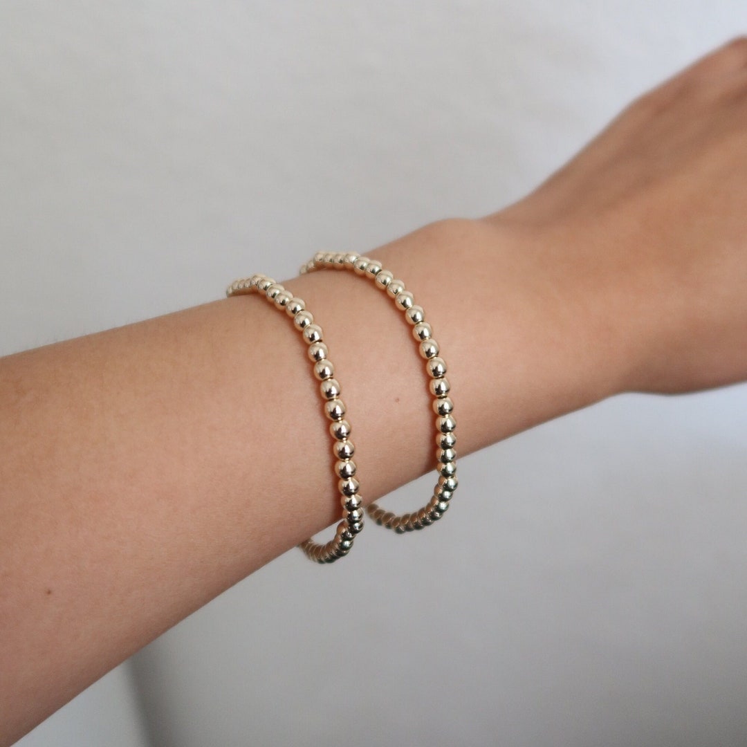 Gold Ball Stacking Beaded Link Expandable Bracelet 4MM - Etsy